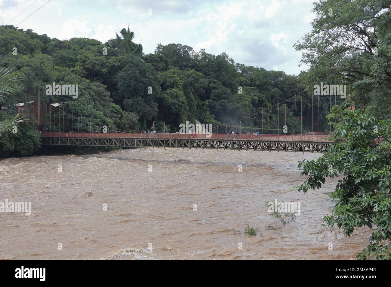 Pedestrian bridge over Rio Piracicaba, at PIracicaba, Sao Paulo, Brasil ...