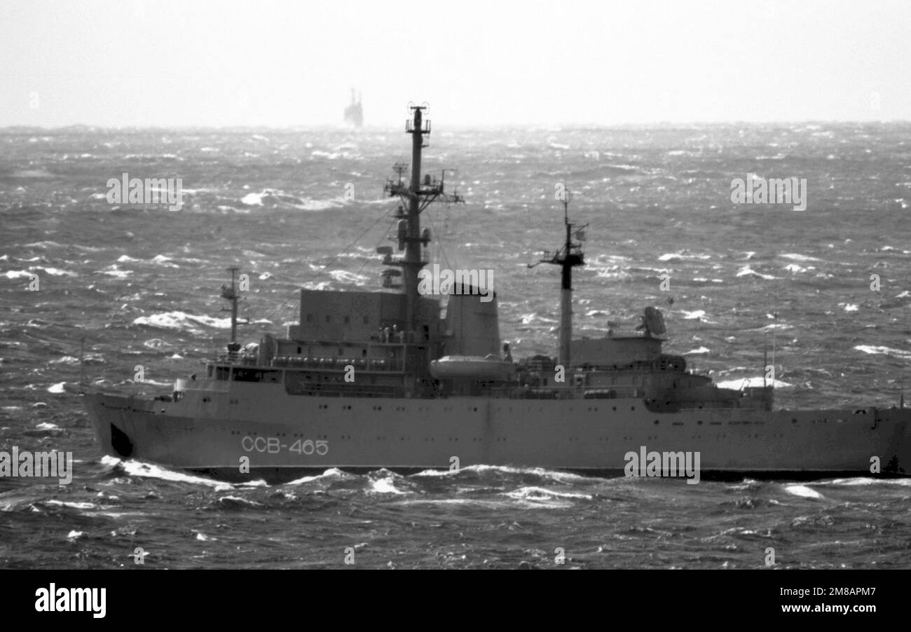 A port view of the Soviet Primorye class intelligence collecting ship ...