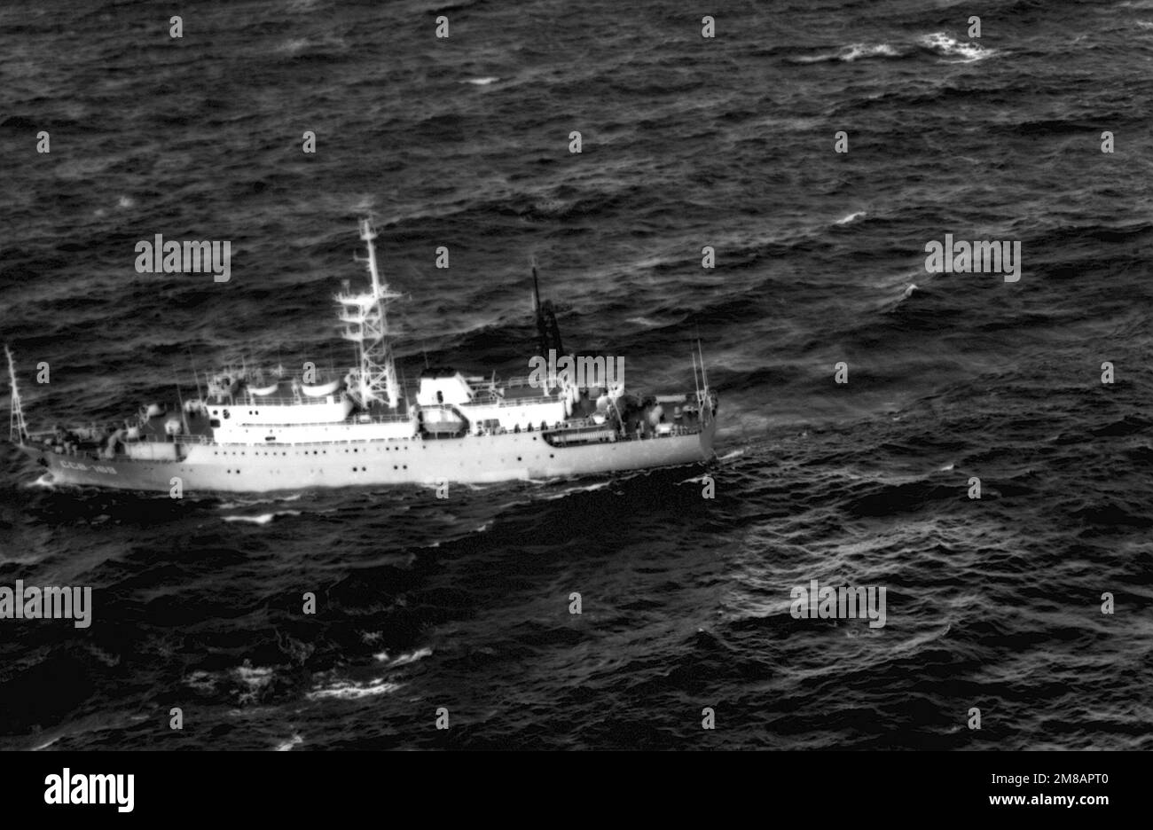 A port beam view of the Soviet Vishnaya class intelligence collection ...