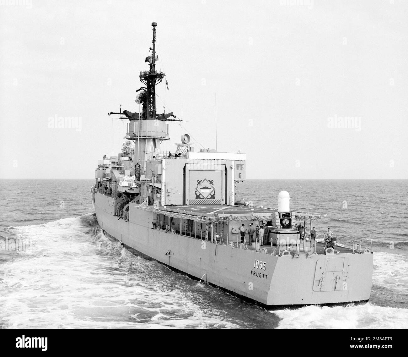 A port quarter view of the frigate USS TRUETT (FF-1095) underway ...