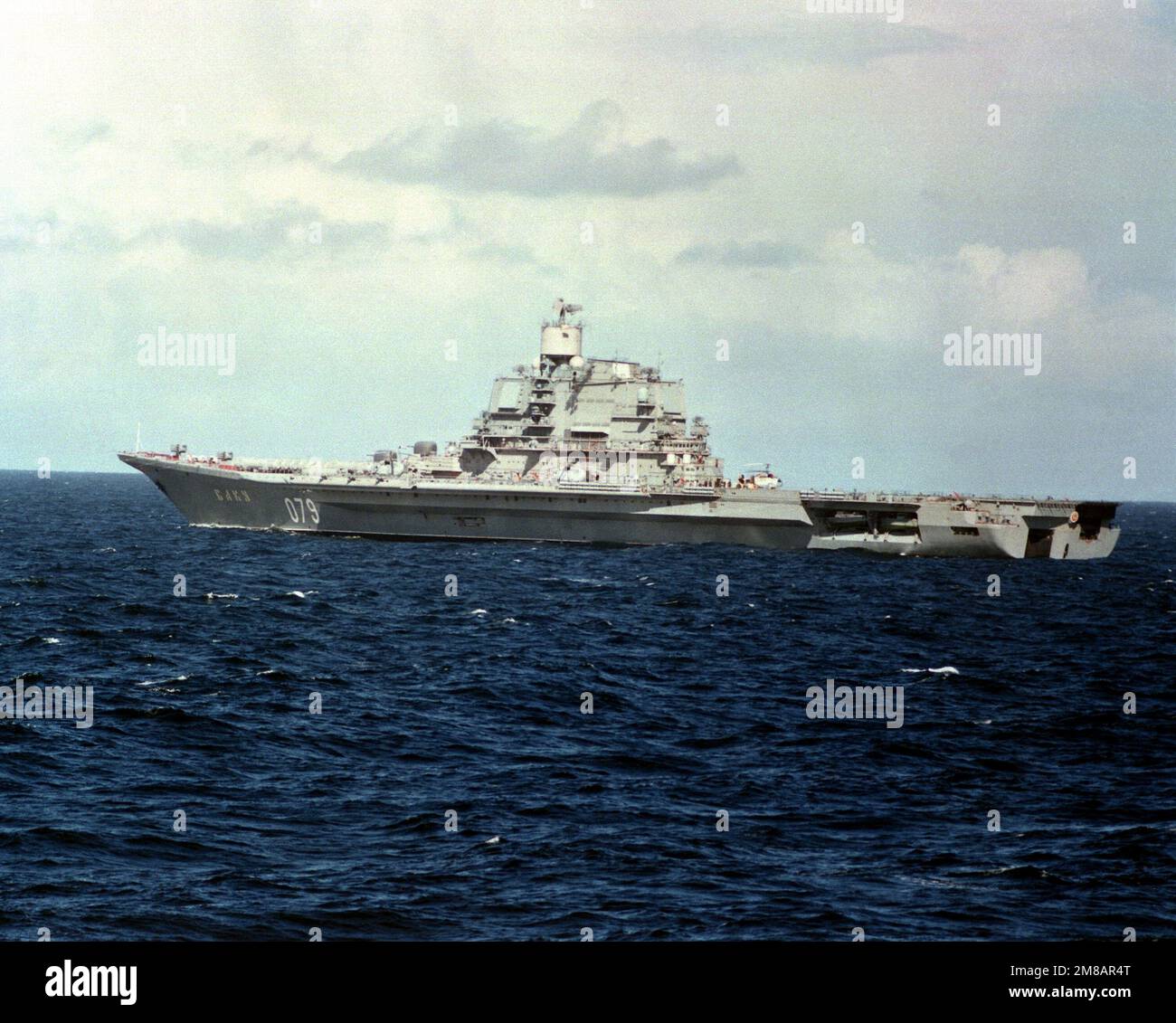 A port beam view of the Soviet Kiev class aircraft carrier Baku ...