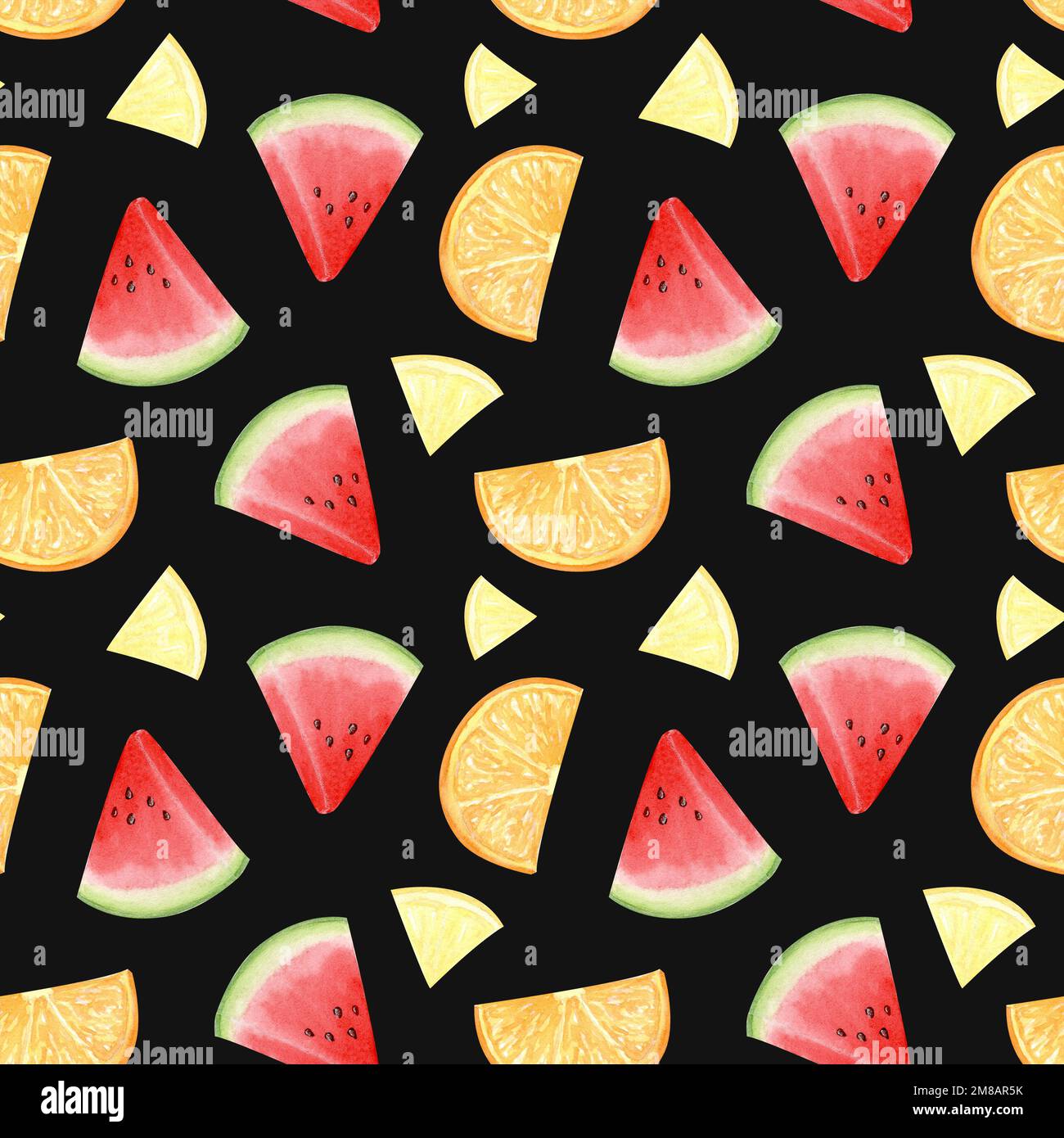 Watercolor watermelon, lemon and orange seamless pattern on ...
