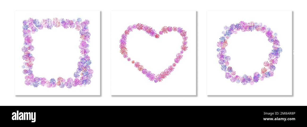 Watercolor floral set frame. Frame of blue, pink and purple flowers ...