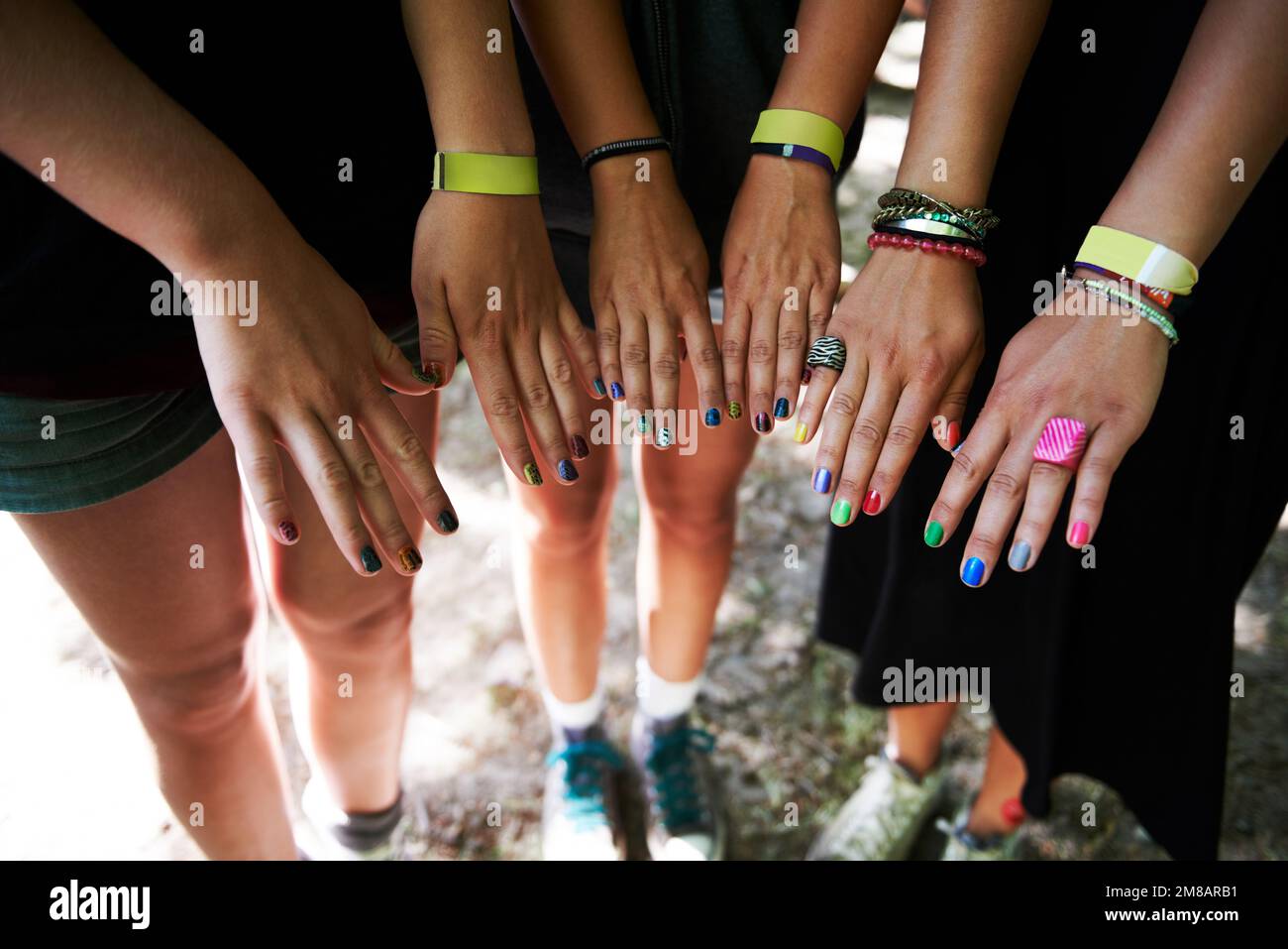 Personal styles. Cropped image of a group of young girls hands and ...