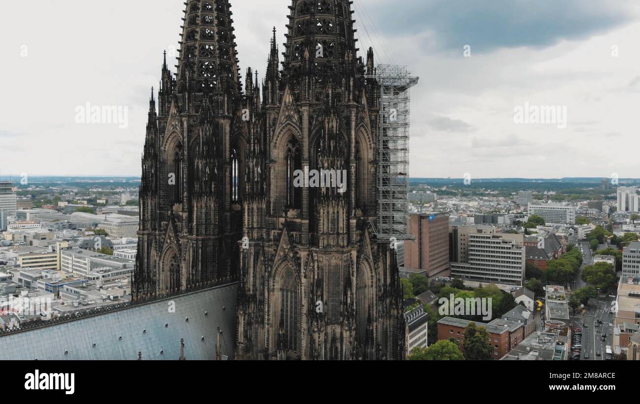 An Aerial view of Cologne Cathedral, Cologne, Germany with a cityscape ...
