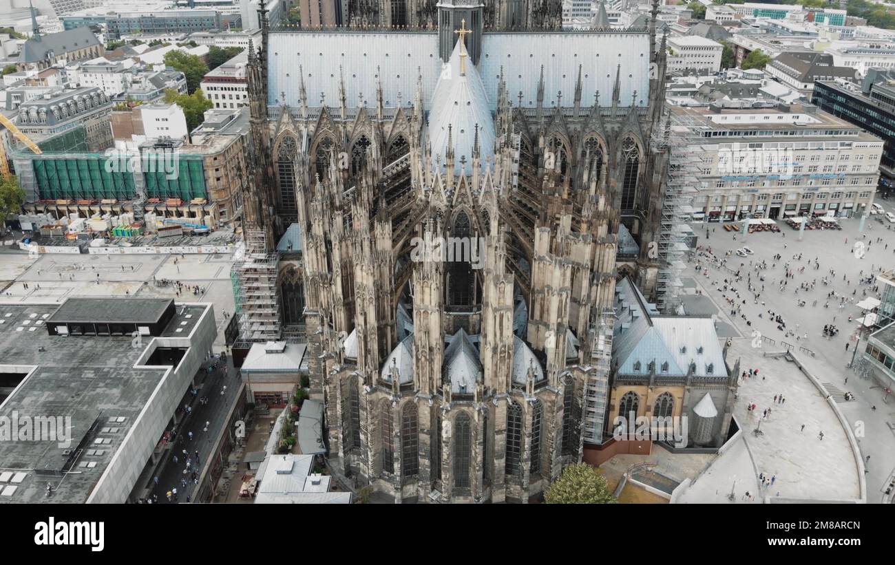 An Aerial view of Cologne Cathedral towers in Cologne, Germany Stock ...