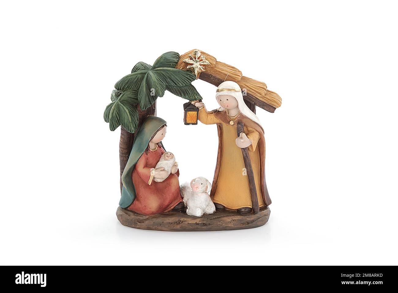 Set of Christmas nativity scene and angel figurines isolated on white ...