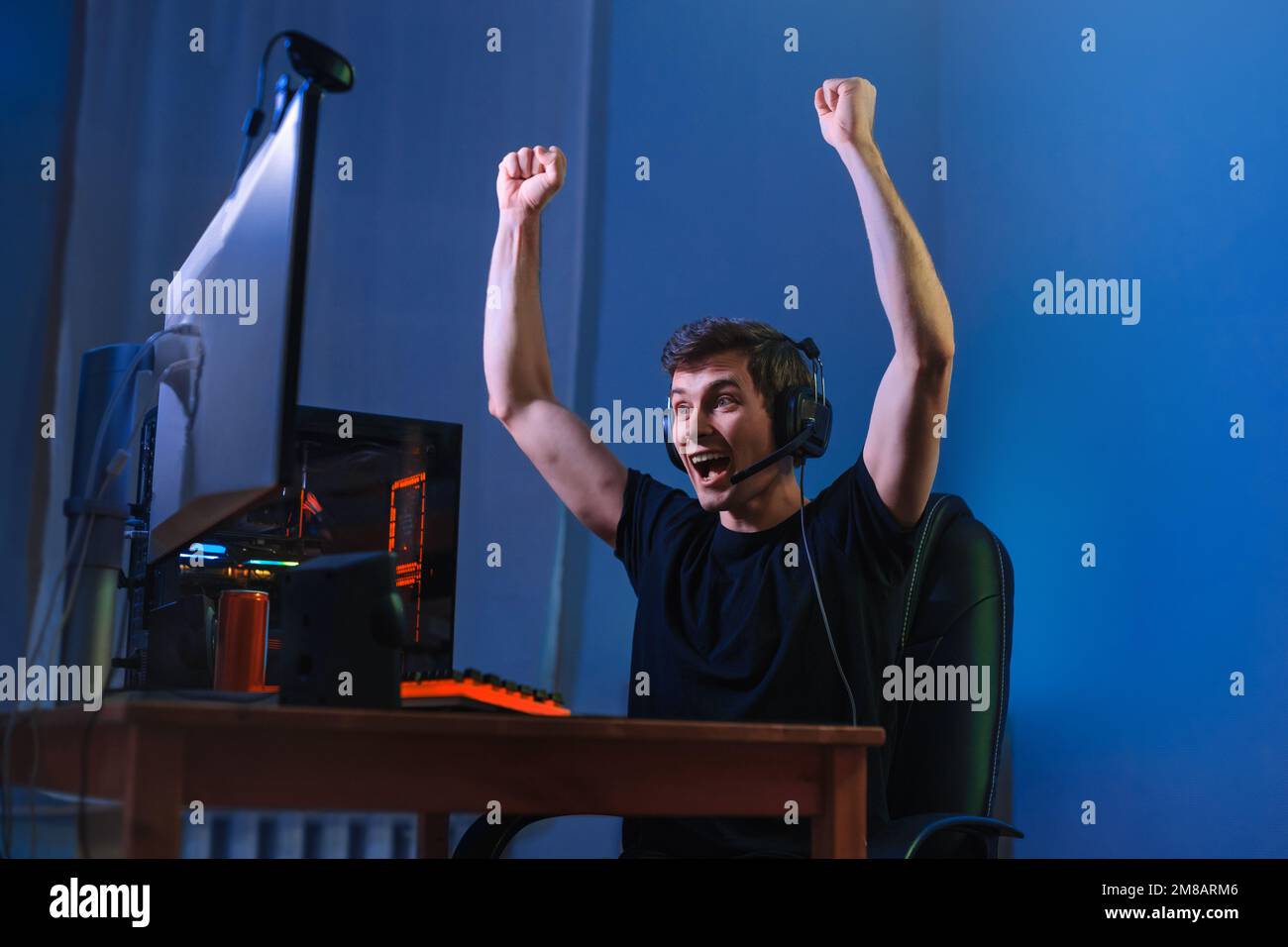 Cybersport gamer feel excited while playing in online cyber sport play ...