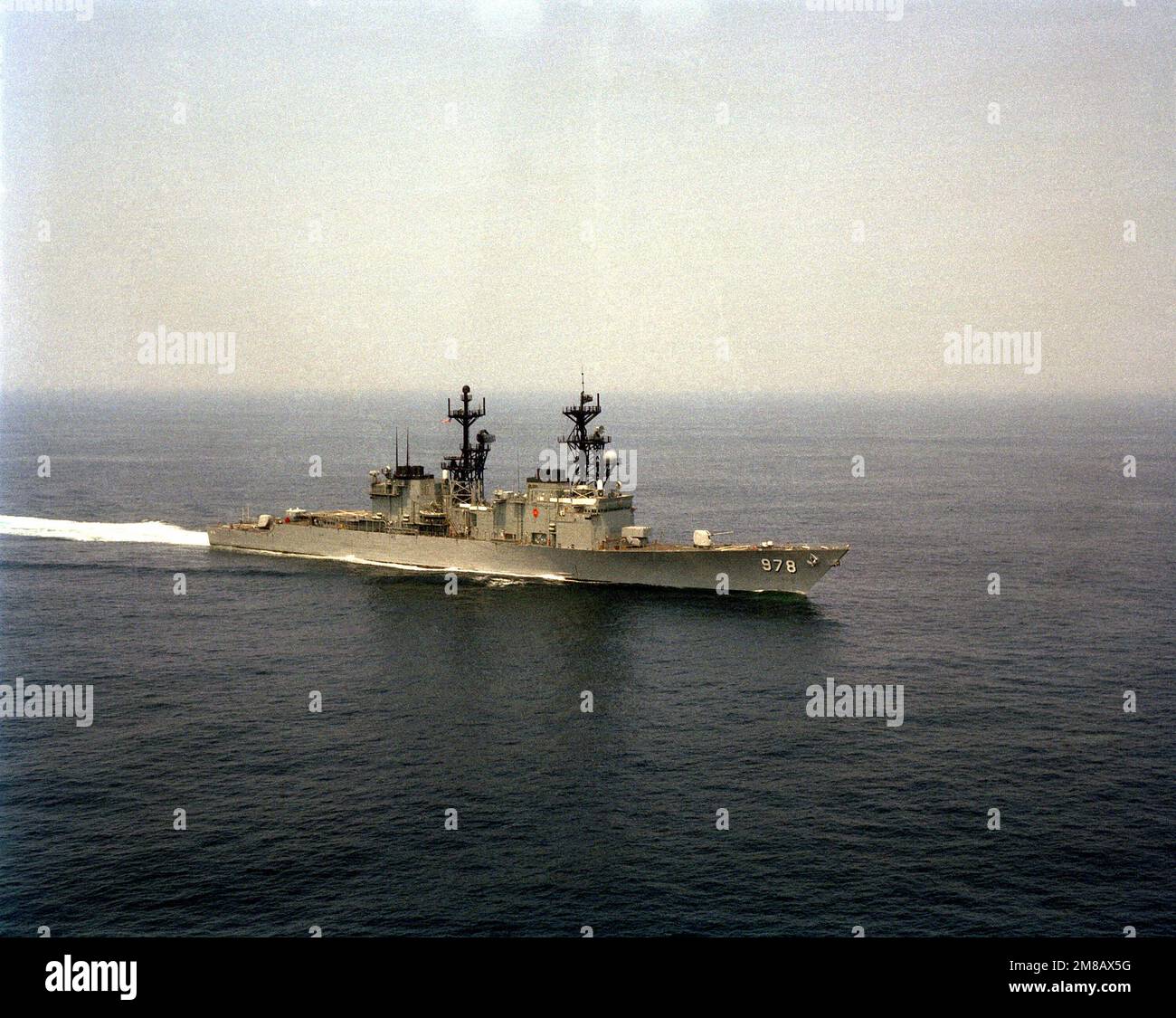A starboard bow view of the destroyer USS STUMP (DD-978) underway ...