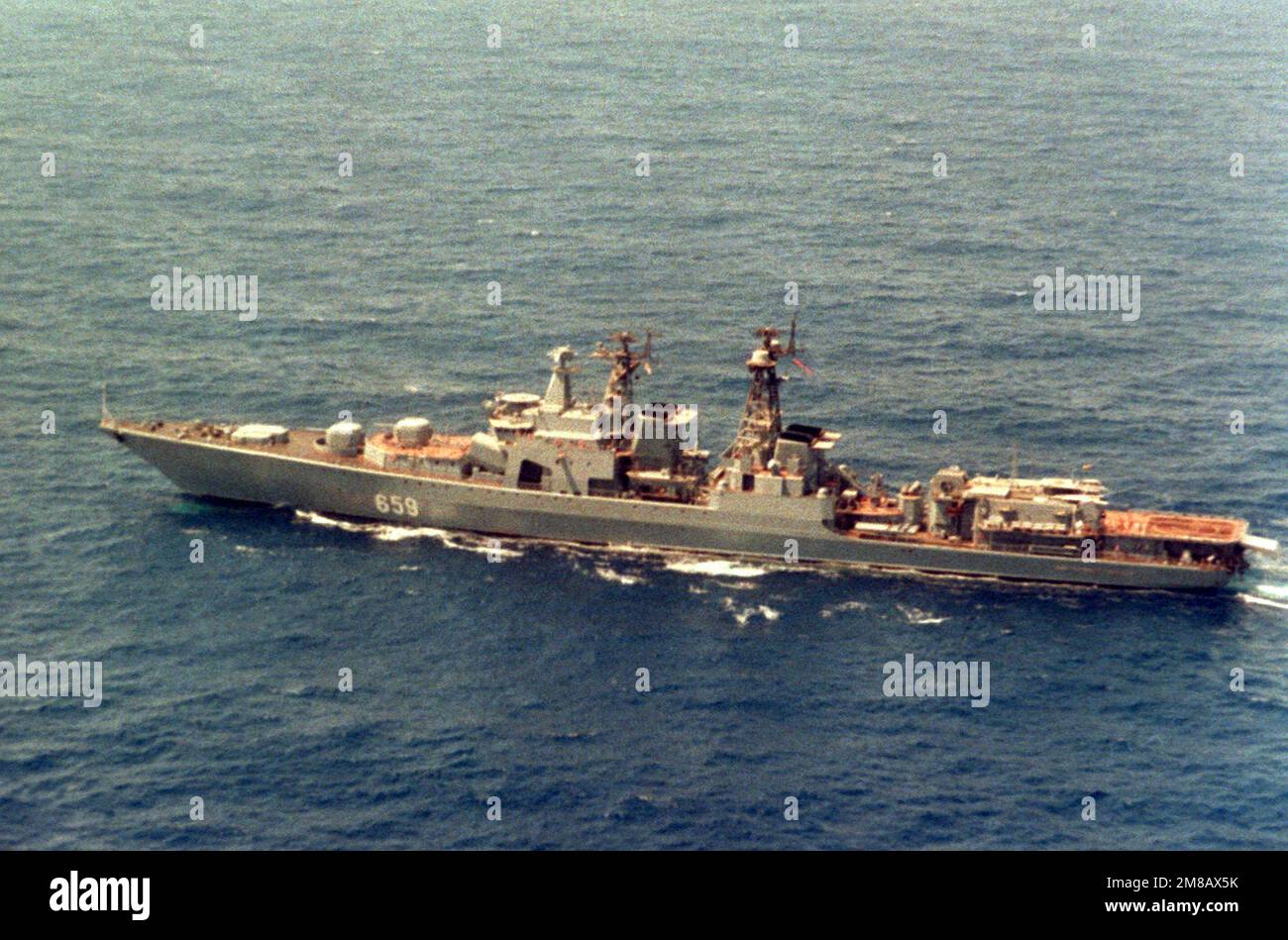 A port view of a Soviet Udaloy Class destroyer underway. Country ...