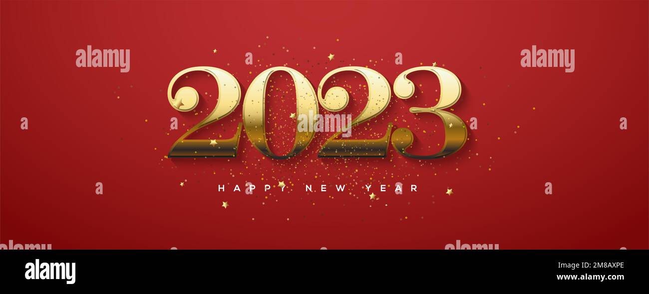 A new year 2023 in golden numbers on a red background Stock Photo - Alamy