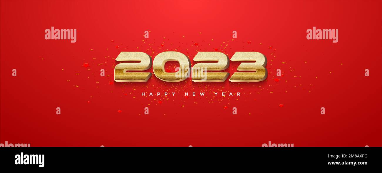 A new year 2023 in golden numbers on a red background Stock Photo - Alamy