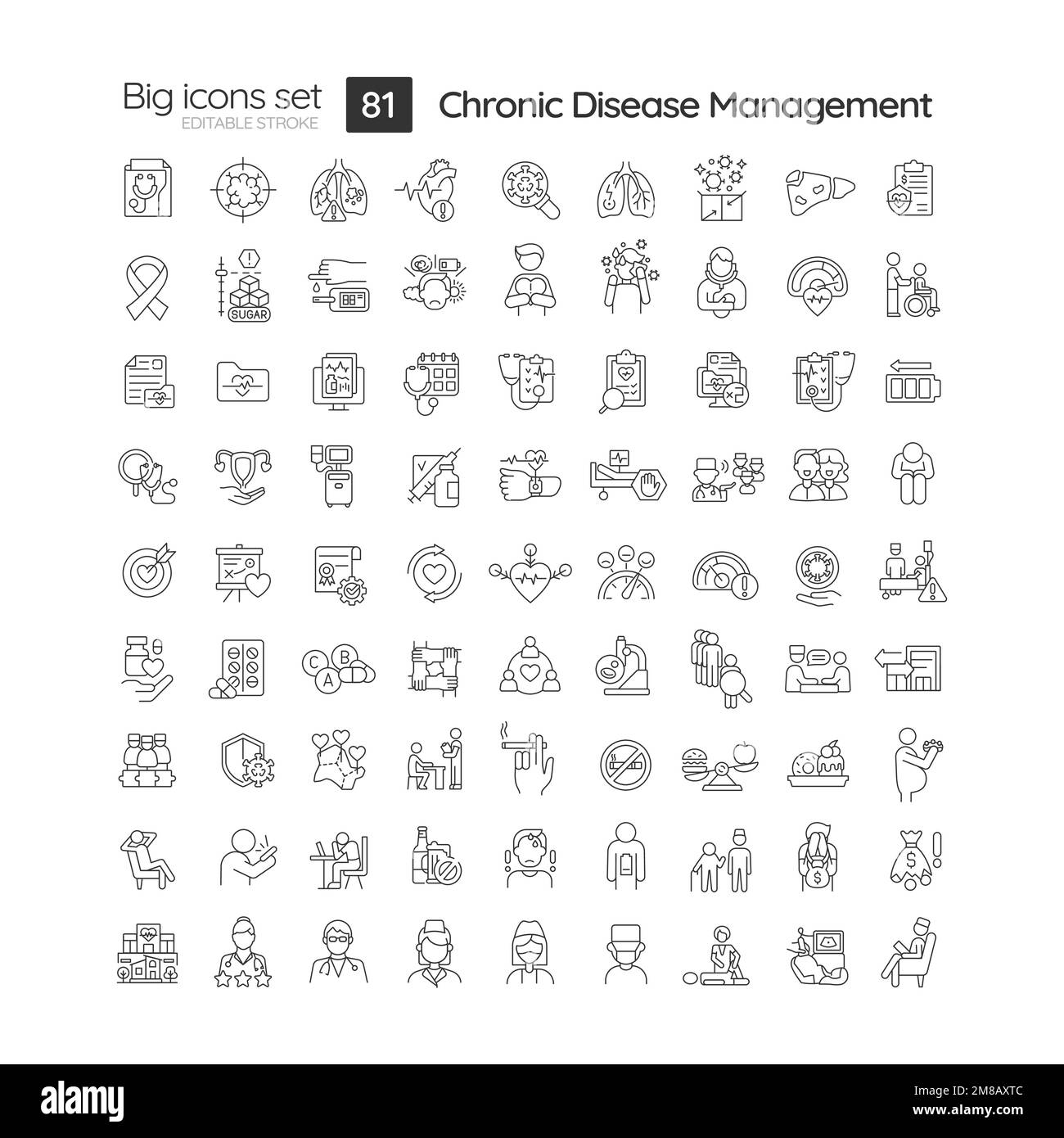 Chronic disease management linear icons set Stock Vector Image & Art ...