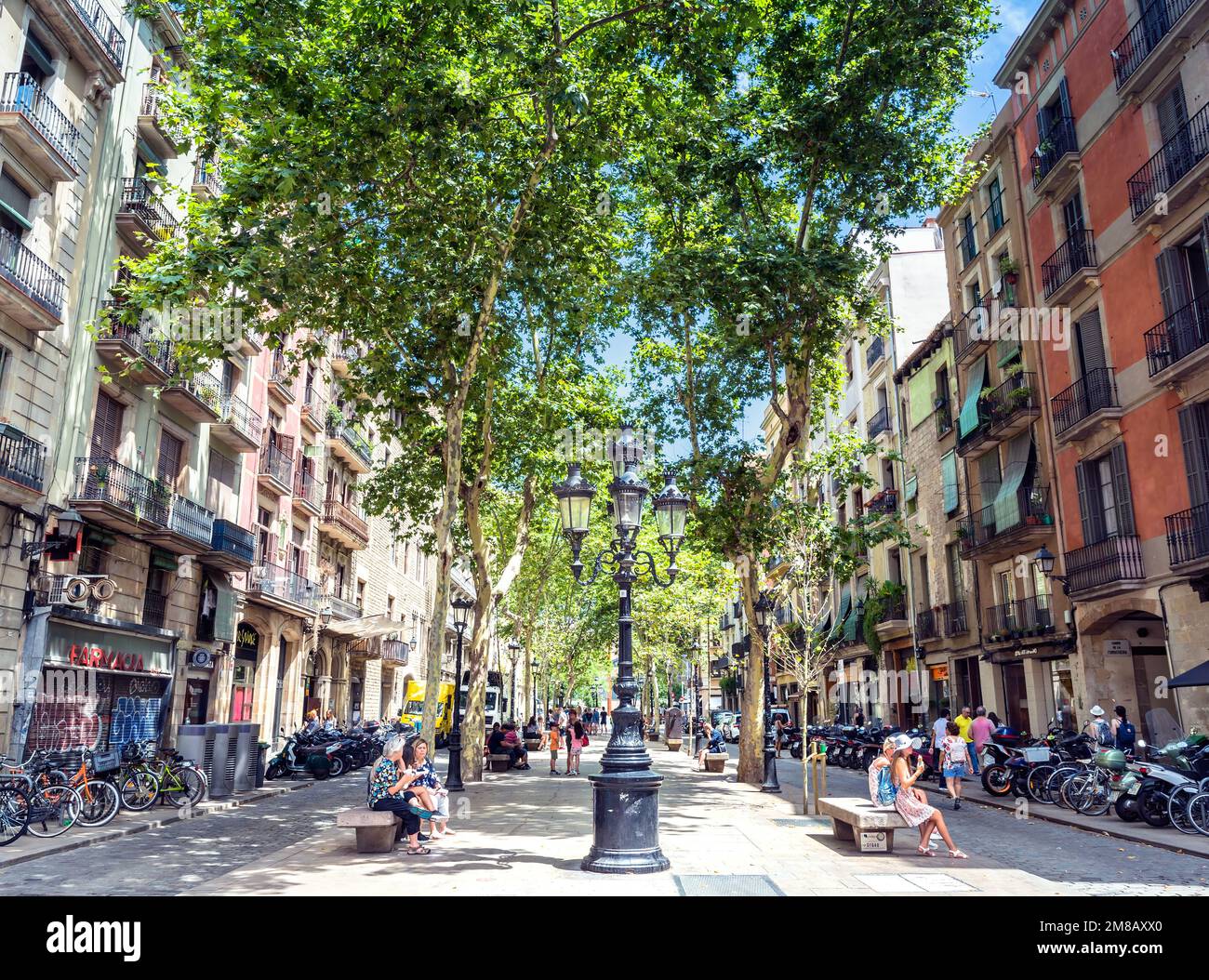 Barcelona, Spain - July 6, 2017: day view of Passeig del Born famous ...