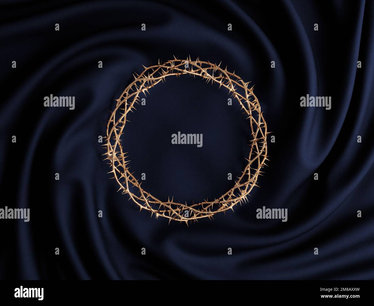 A draped and twirled fabric around a gold casting of branches of thorns ...