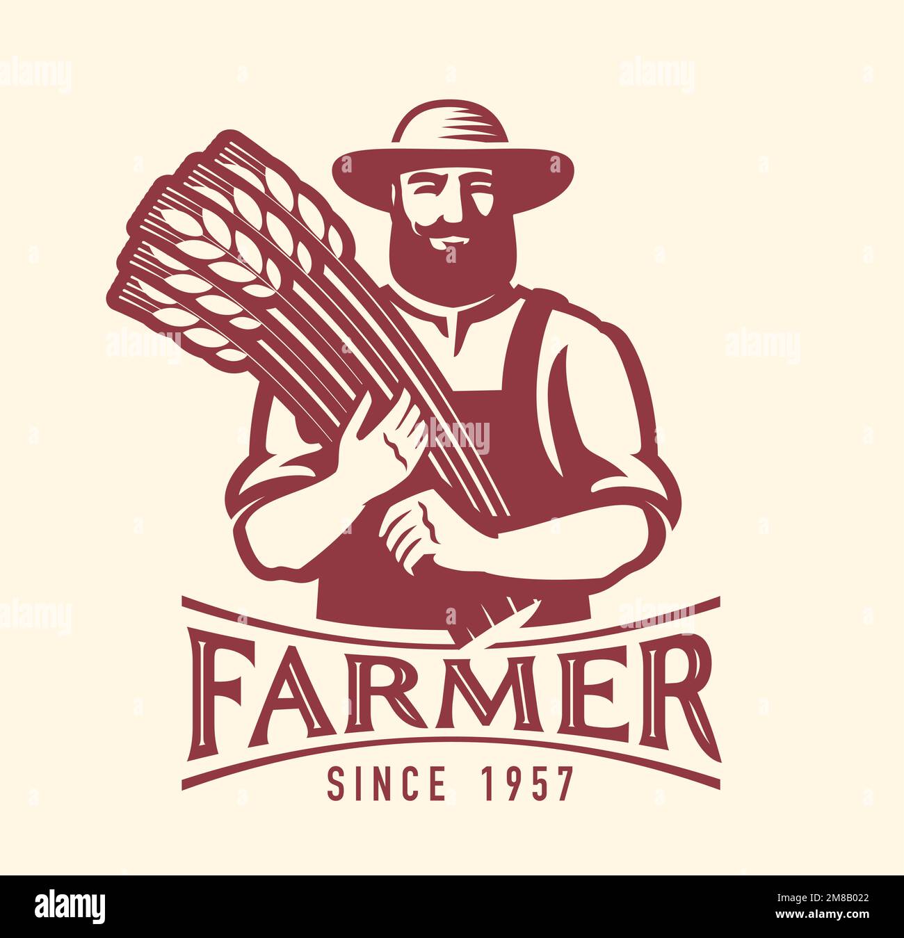 Farmer holding ears of bread wheat, logo or emblem vector. Agriculture ...