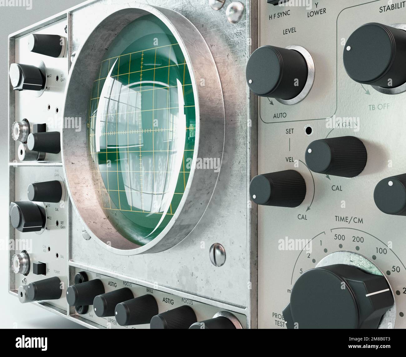 A vintage classic oscilloscope machine on an isolated background - 3D ...