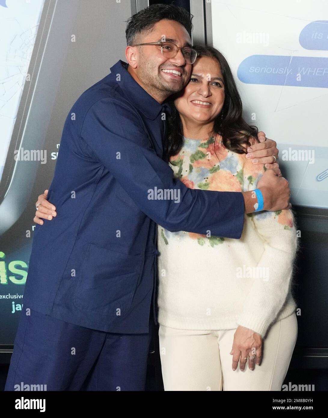 Los Angeles, CA, January 12, 2023. (L-R) Aneesh Chaganty and Mom at the ...