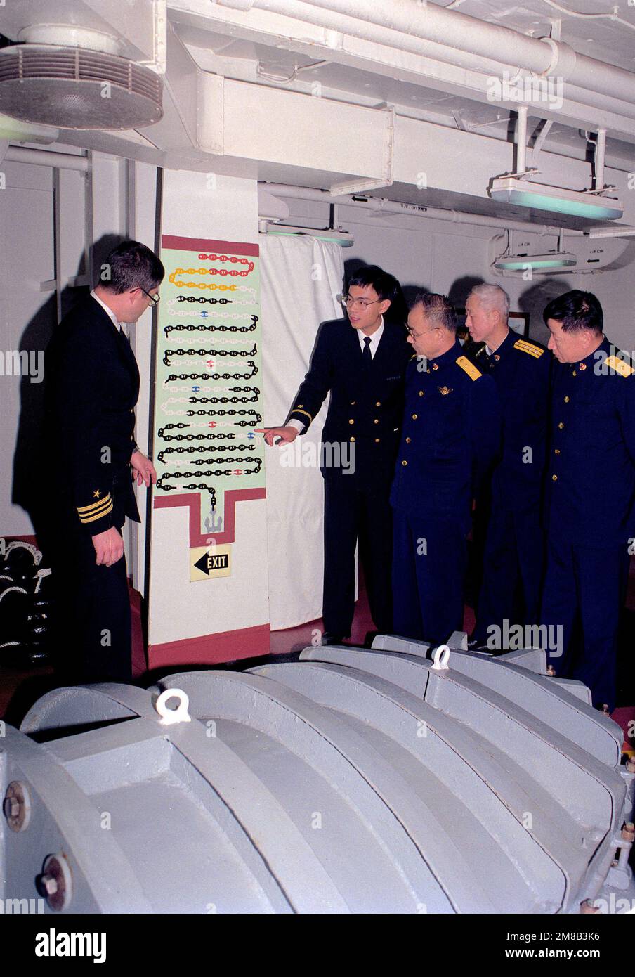 Military officials from the People's Republic of China study a diagram ...