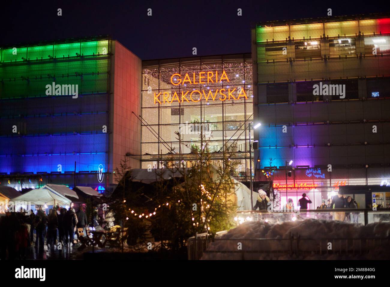 Skating rink in front of the Galeria Krakowska with people skating ...
