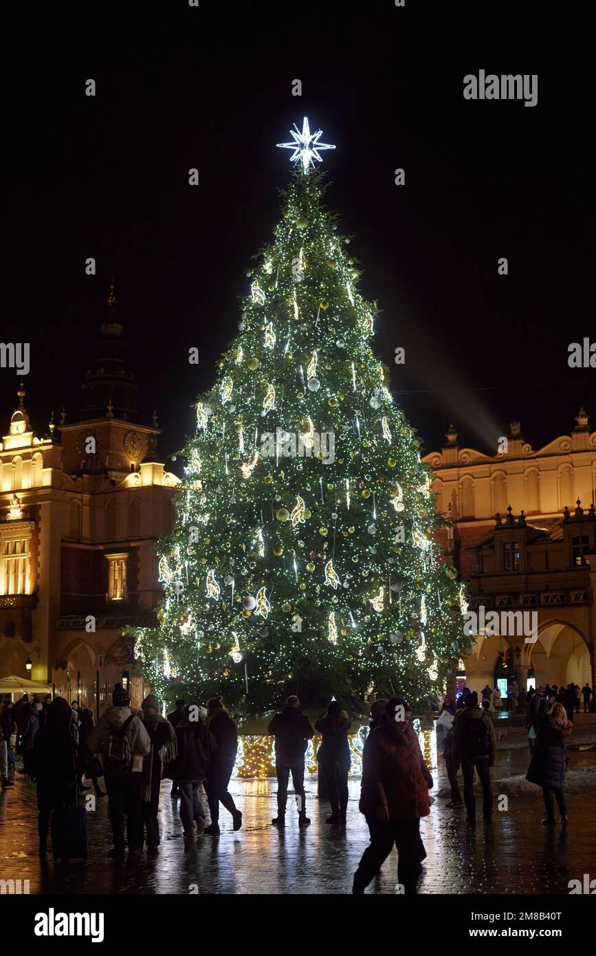 Christmas tree on the Rynek Glowny, main square of Krakow, Poland at ...