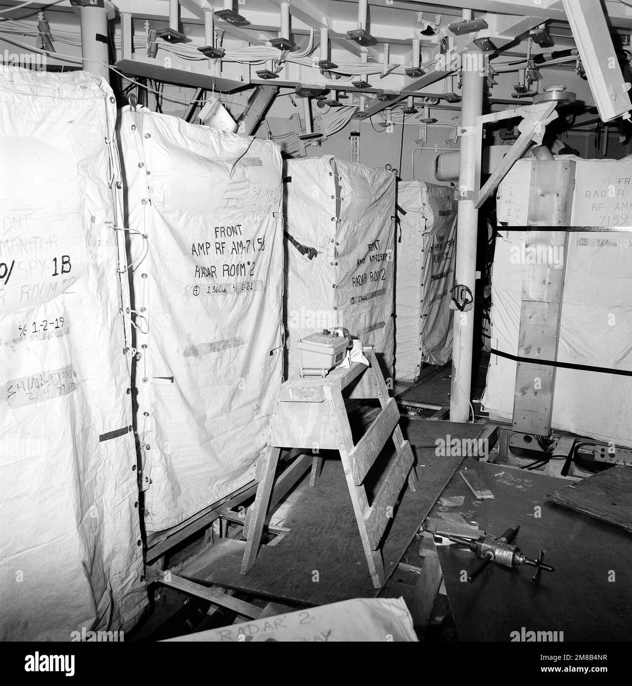 A view of Aegis radar room No. 2 of the guided missile cruiser MONTEREY ...