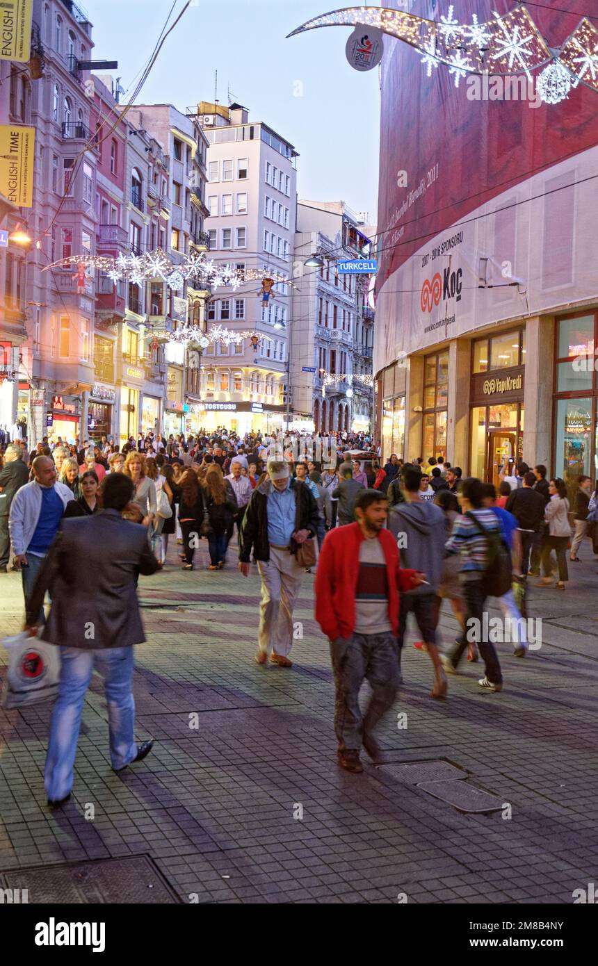 Turkey Istanbul, Taksim street view 7th of July 2011. Busy shopping ...