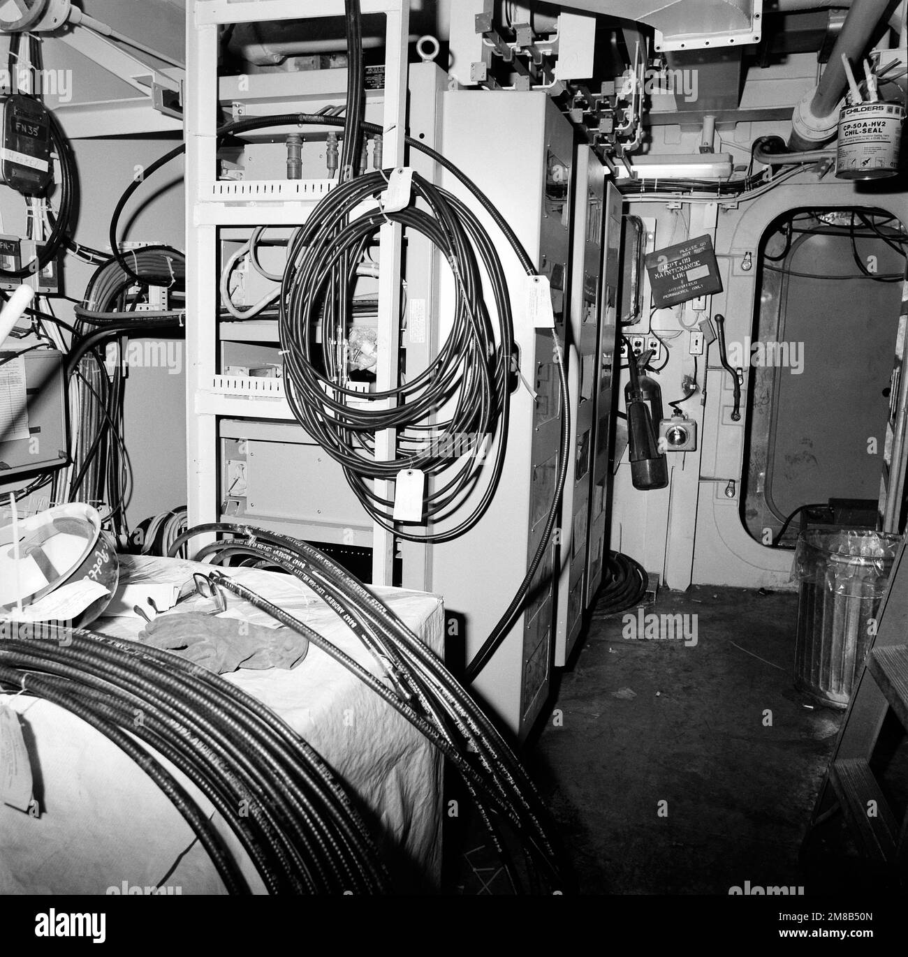 A view of the ship's service generator room No. 3 of the guided missile ...