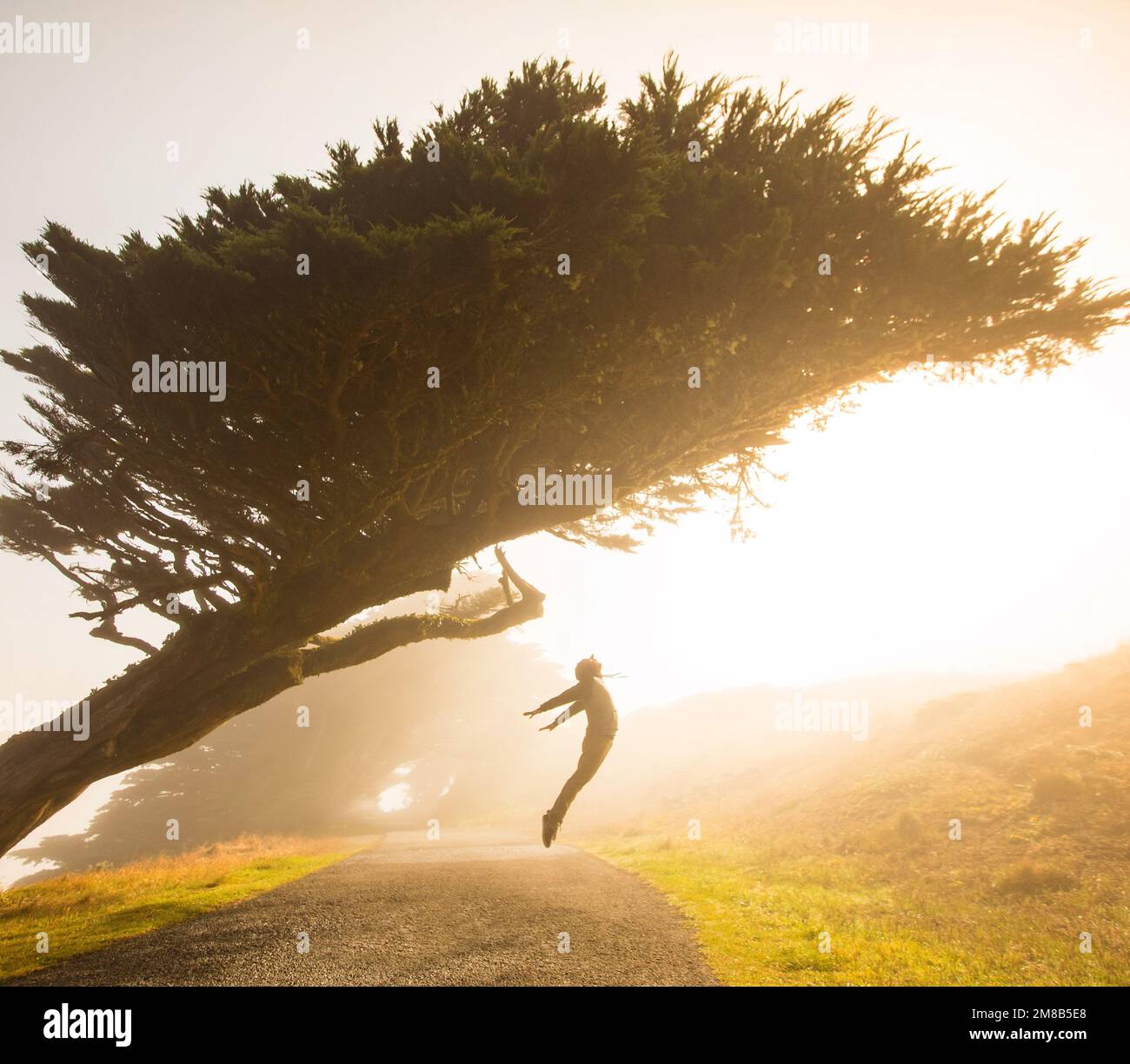 The concept of free spirit, spirituality, person jumping and being one ...