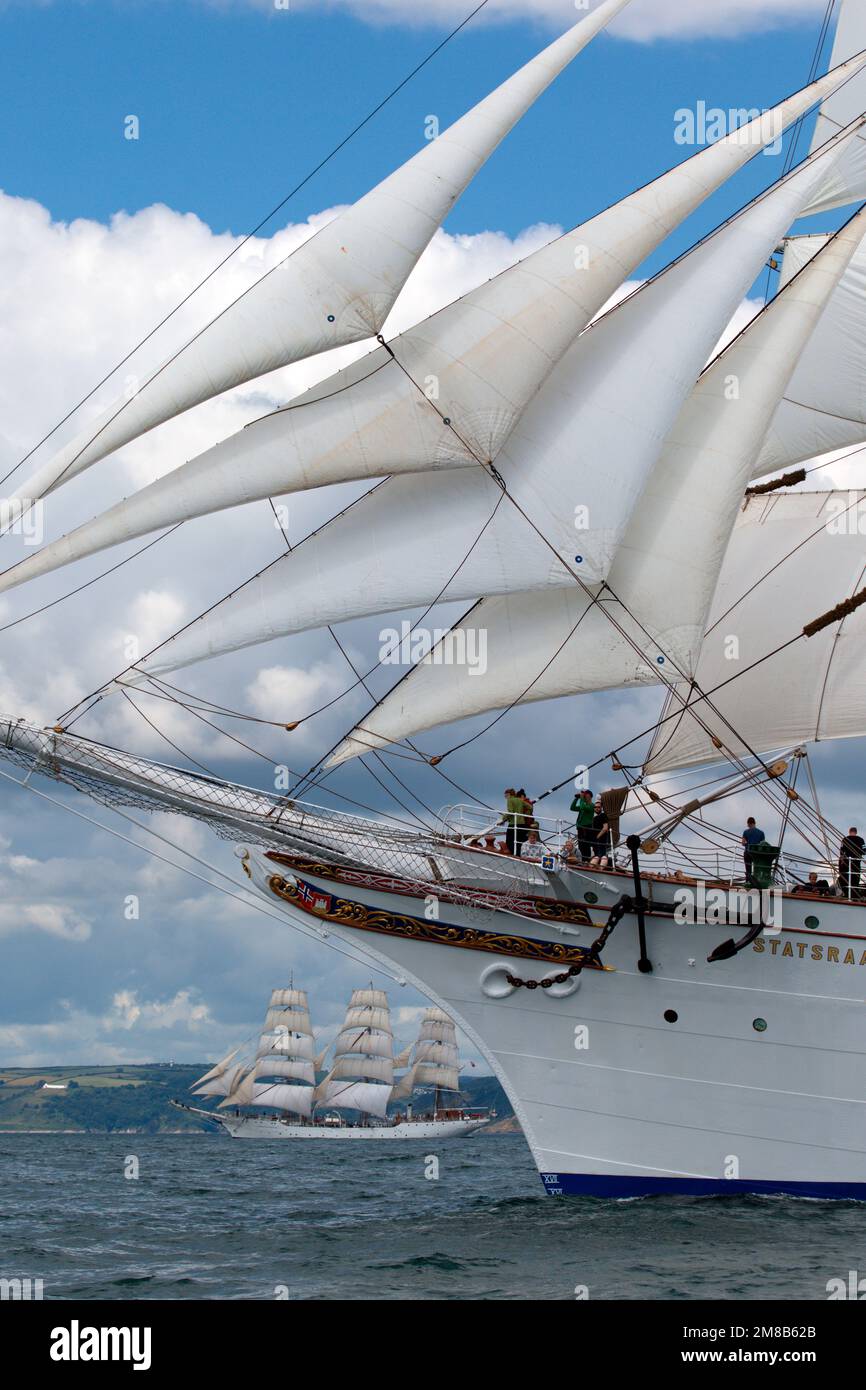 Norwegian tall ship Statsraad Lehmkuhl, Torbay race start, 2016 Stock ...