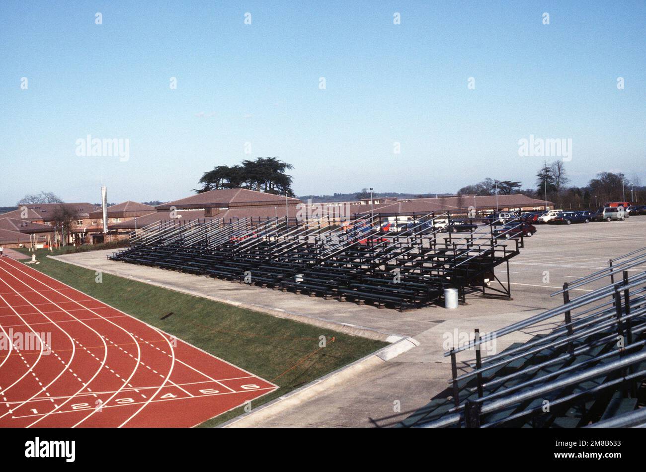 A view of the track and grandstands beside the gymnasium annex of the ...