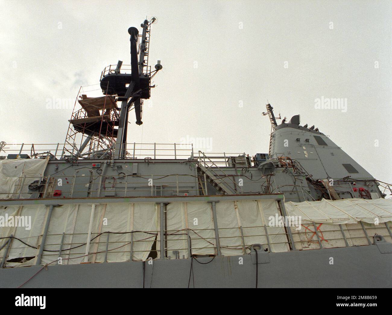 A starboard amidships view of construction progress on the ...