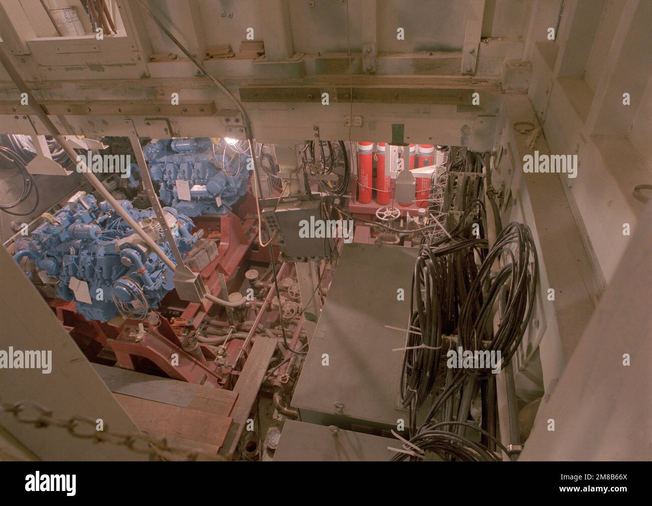 An overhead view of construction progress in the main machinery room ...