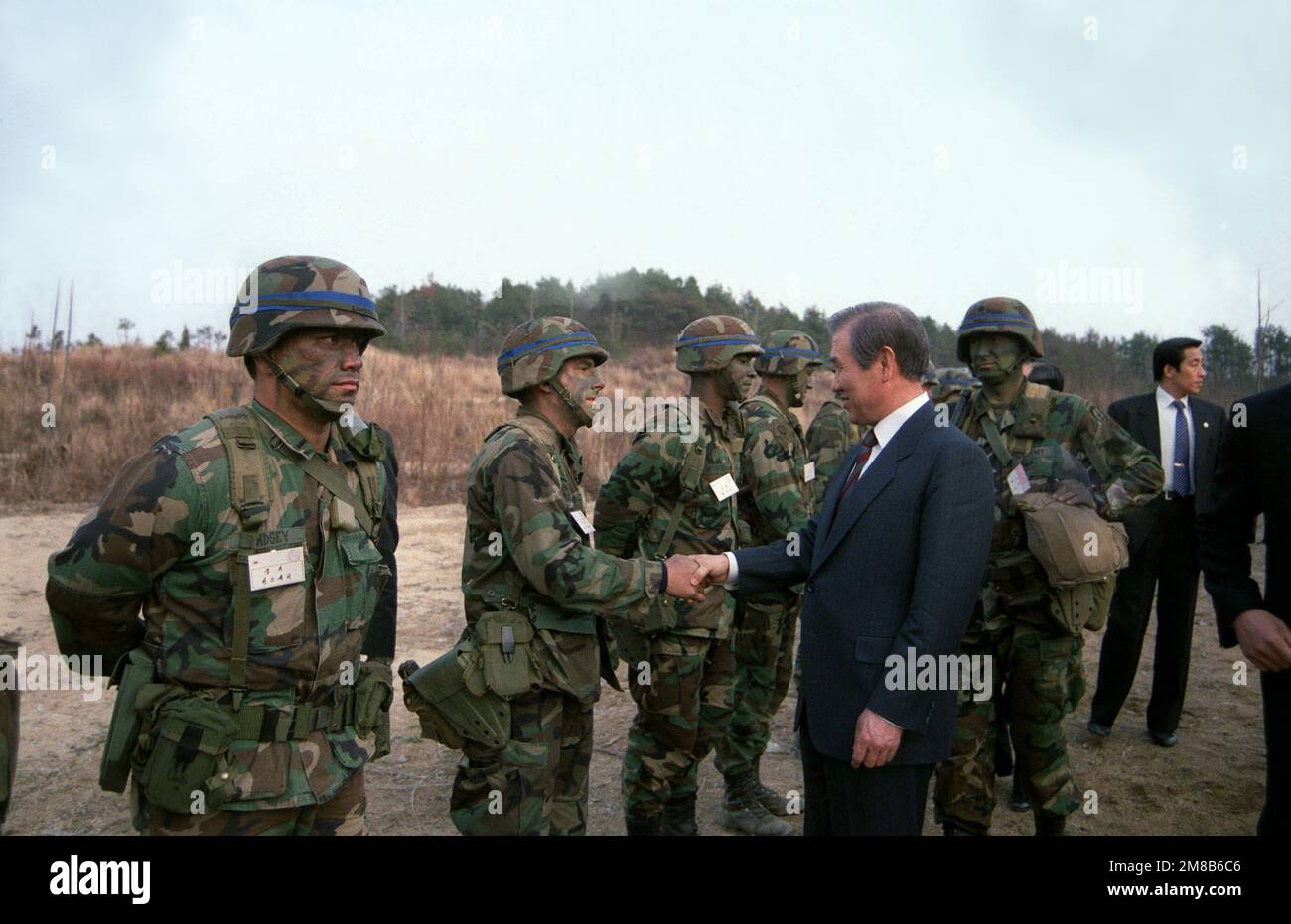 South Korean President Roh Tae Woo greets a member of 5th Bn., 14th Inf ...
