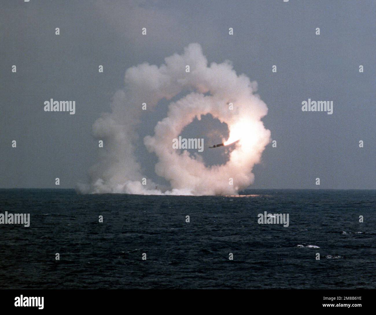 A D-5 Trident II missile spins out of control after being launched from the nuclear-powered ...