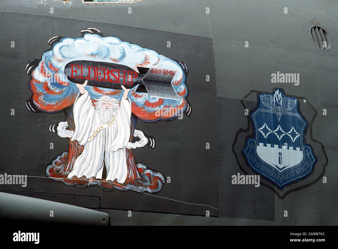 A close-up view of the artwork and unit insignia on the side of a 320th ...