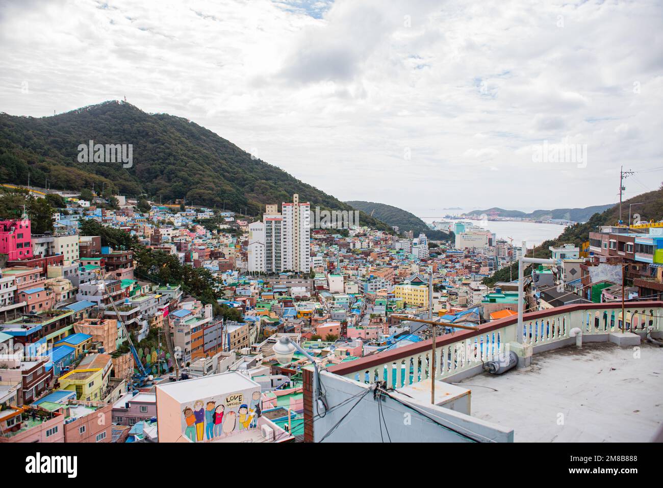 A lot of colorful buildings on the mountains, Gamcheon Culture Village ...