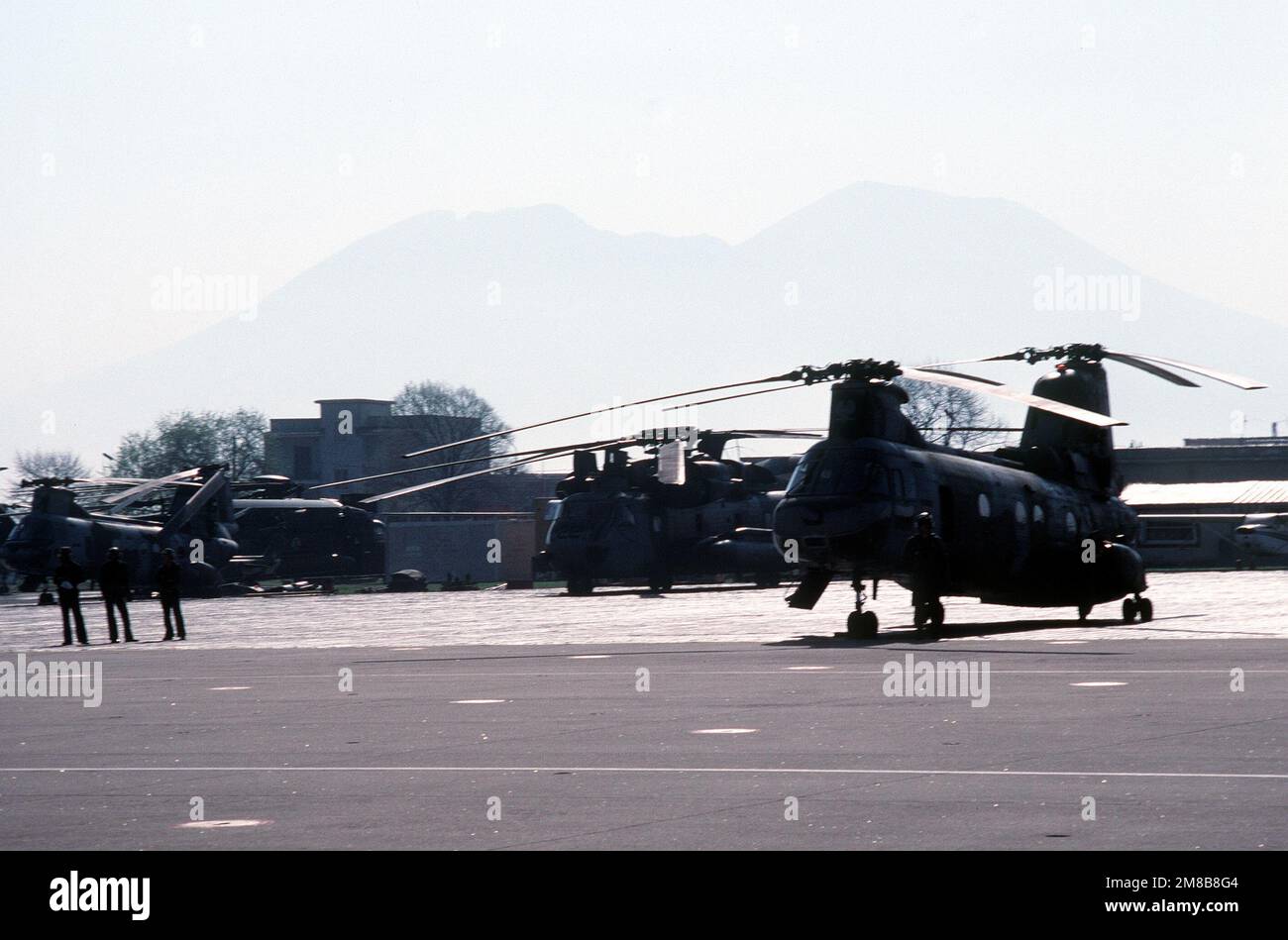 A group of CH-46 Sea Knight and CH-53 Sea Stallion helicopters on the ...
