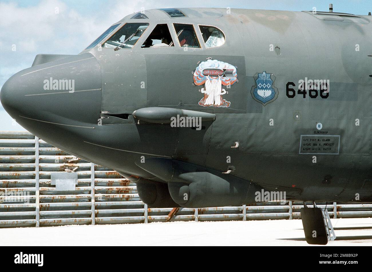 A left front view of a 320th Bombardment Wing B-52G Stratofortress ...