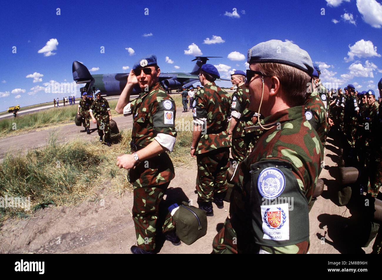 Finnish United Nations soldiers assemble upon arrival at Grootfontein ...