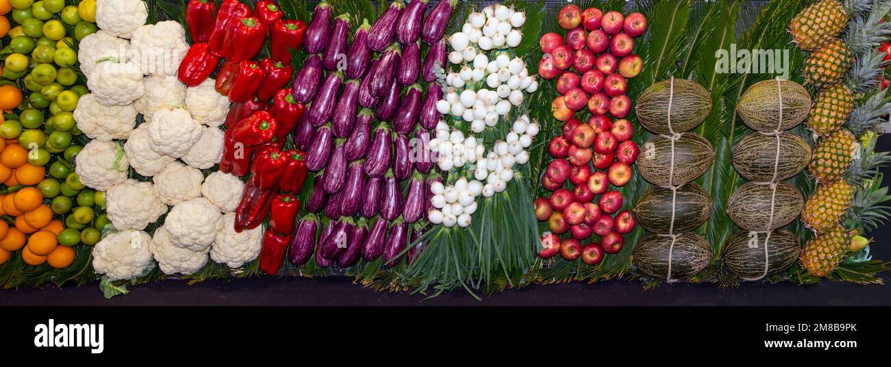 original decoration with fruits, vegetables and greens on walls Stock ...