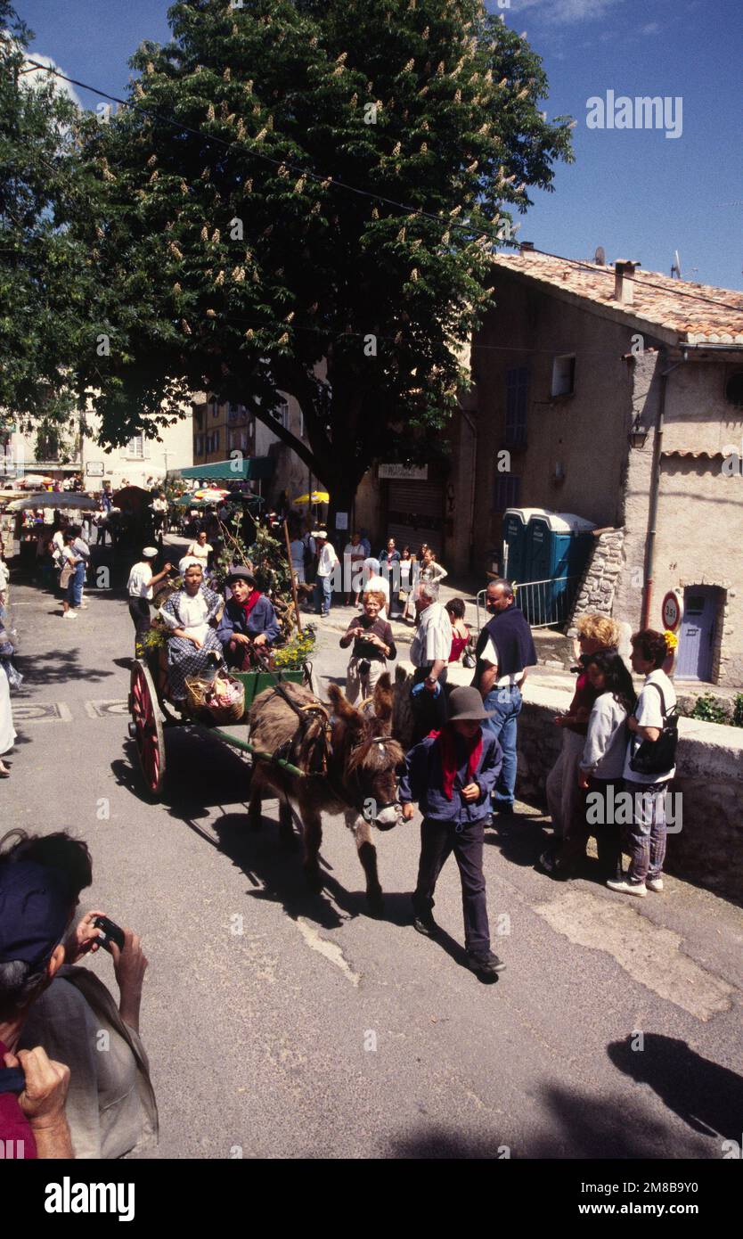 Parade of the traditional festival of the donkey in La Roquebrussanne ...