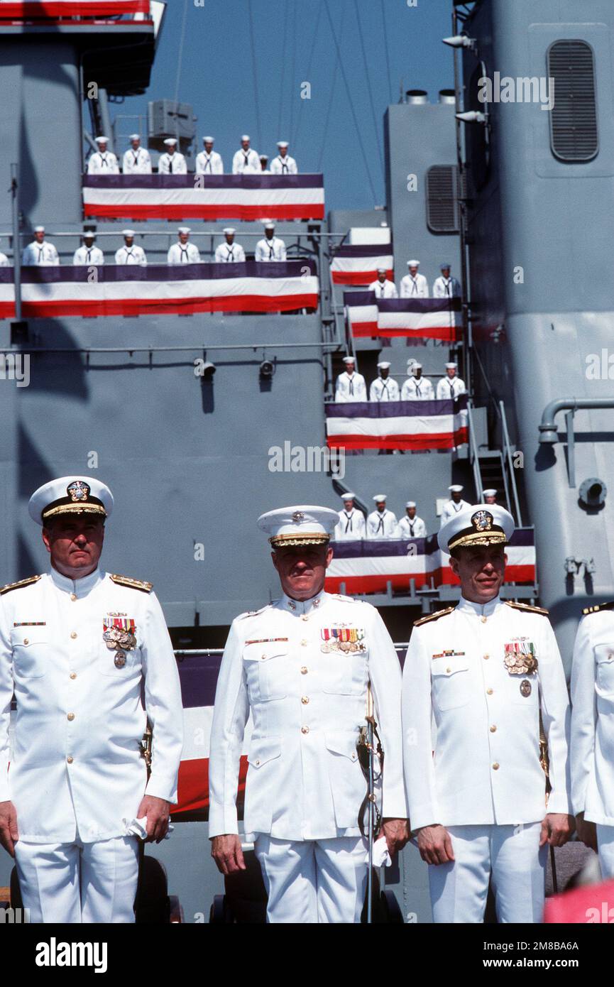 Standing at attention during the commissioning ceremony for the dock ...