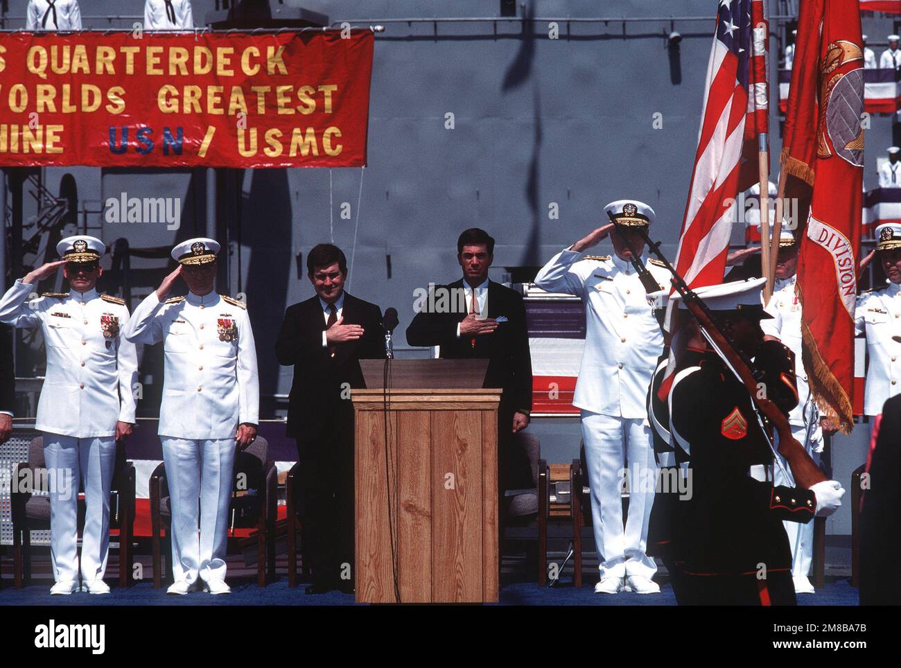 During the commissioning ceremony for the dock landing ship USS GUNSTON ...