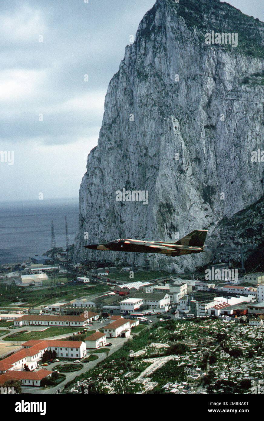 A 495th Tactical Fighter Squadron F-111F aircraft makes a low-level ...