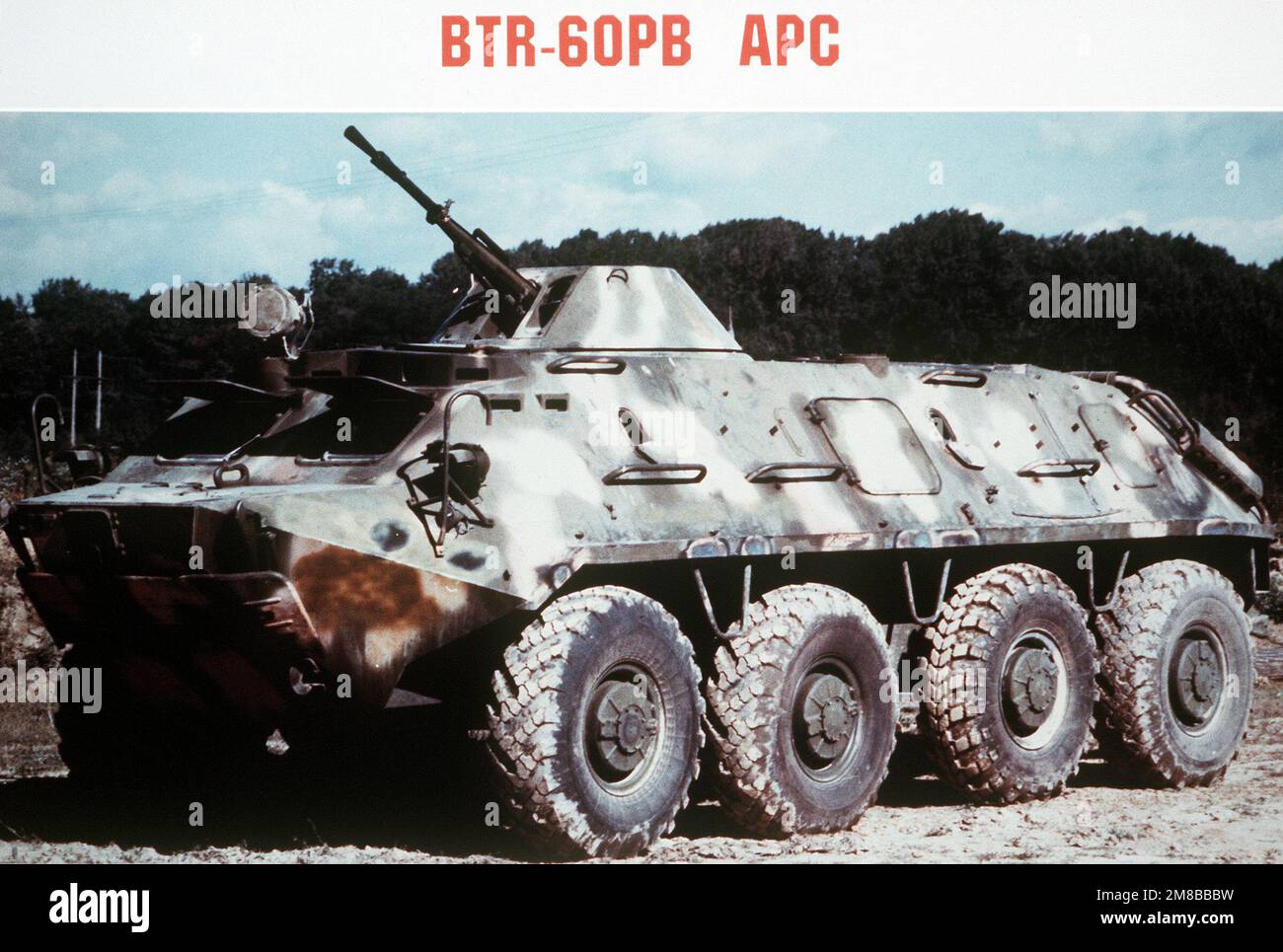 A left front view of a Soviet BTR-60PB eight-wheeled armored personnel ...