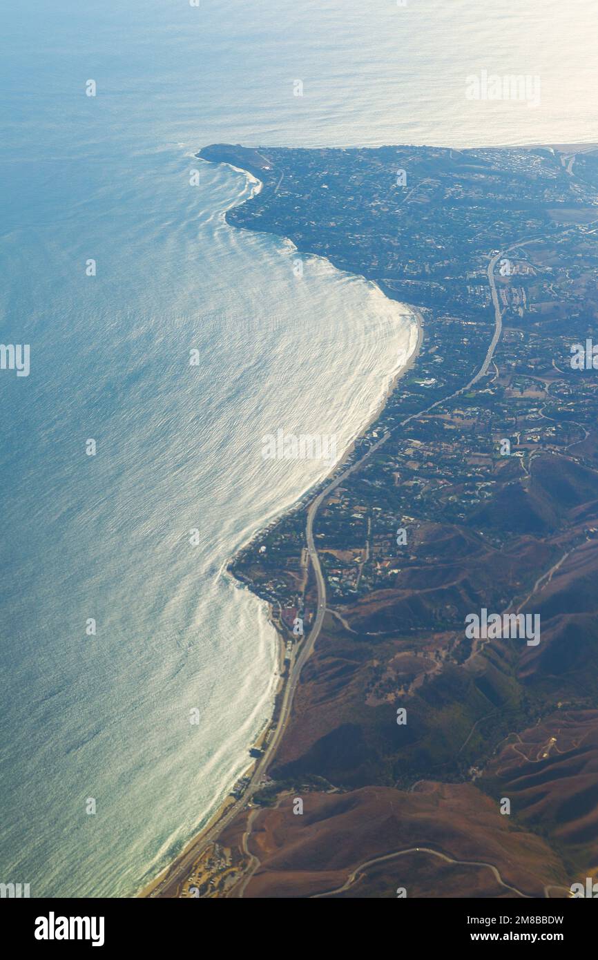 An aerial view of the Malibu coastline in Los Angeles, California, USA ...