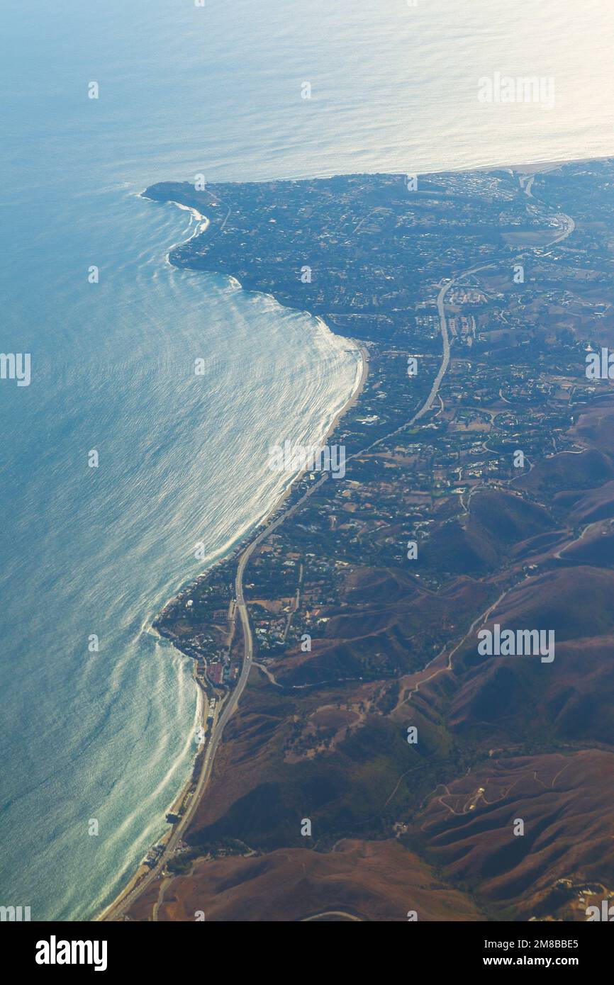 An aerial view of the Malibu coastline in Los Angeles, California, USA ...