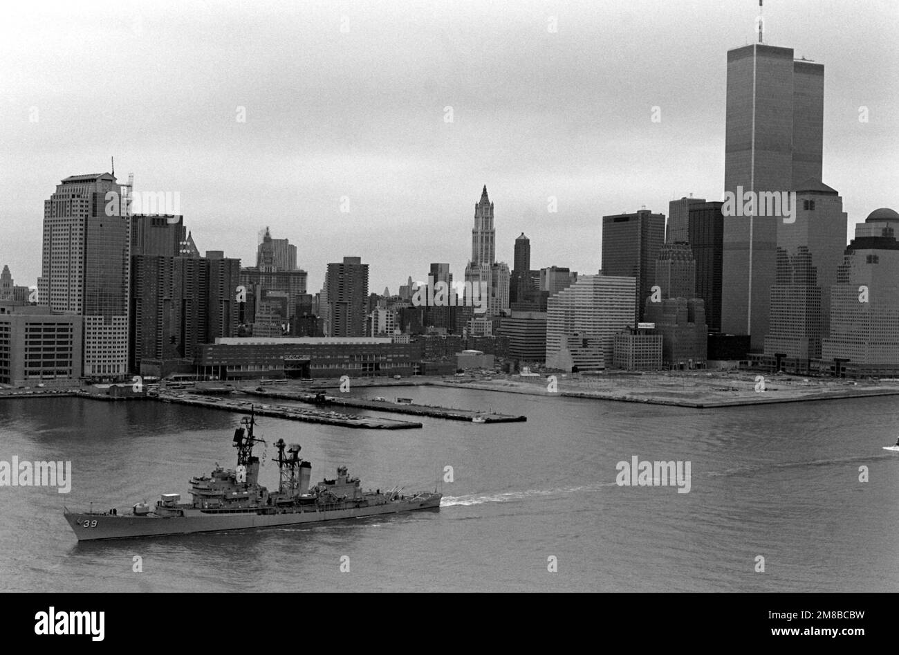 The guided missile destroyer USS MACDONOUGH passes Manhattan during the ...