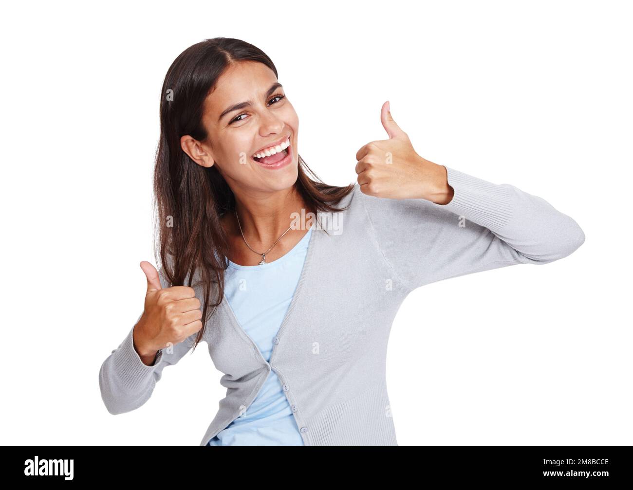 Happy, thumbs up and portrait of a woman with emoji for winning ...
